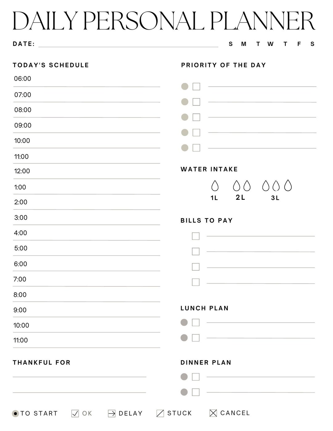 Digital Planner, Digital Download, Daily Schedule, Water Intake Planner ...