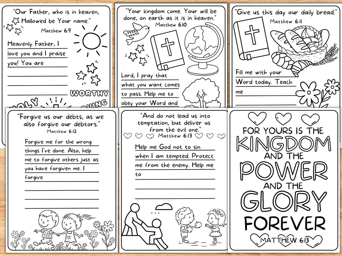 Printable Prayer Coloring Kid's Morning Activity, the Lord's Prayer ...
