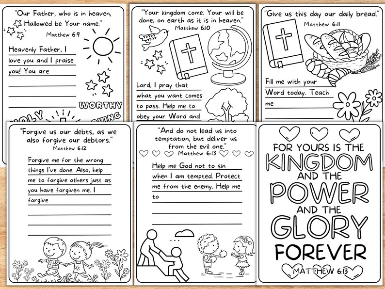 Printable Prayer Coloring Kid's Morning Activity, the Lord's Prayer ...