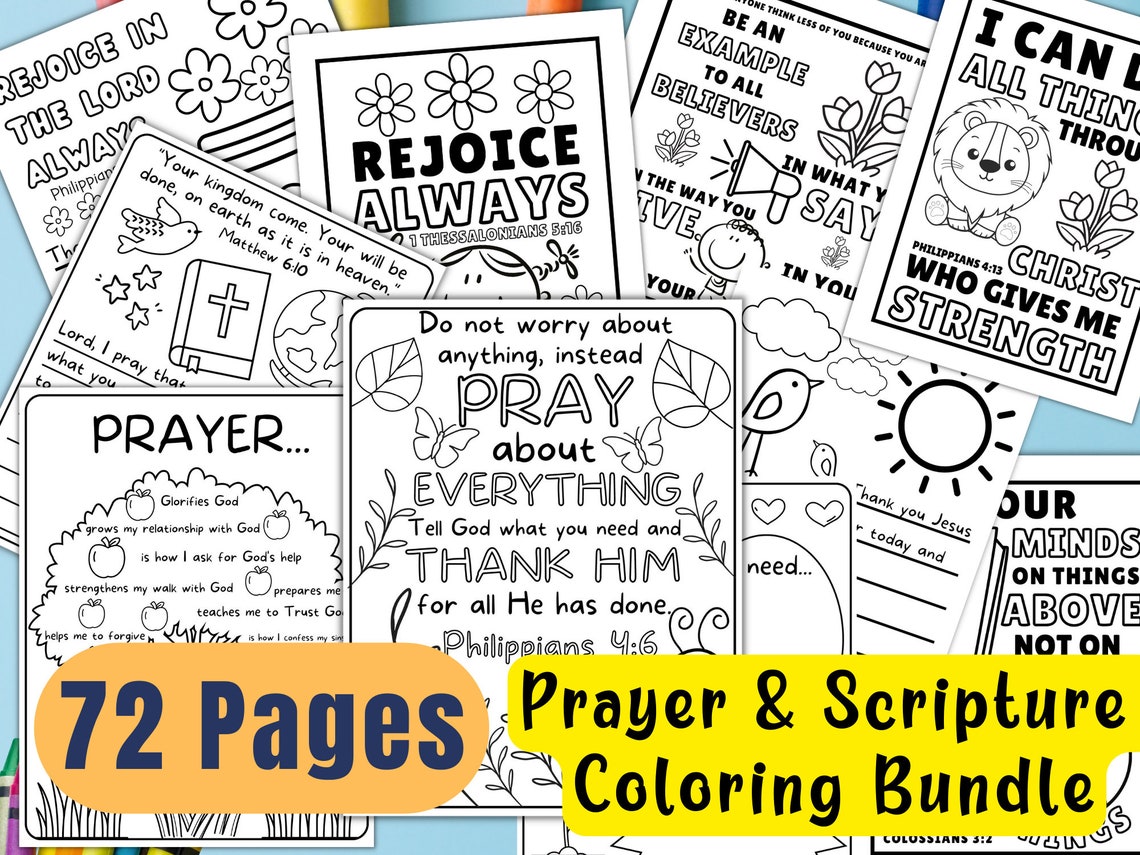 Prayer and Scripture Coloring Pages Bundle, Printable Bible Coloring ...