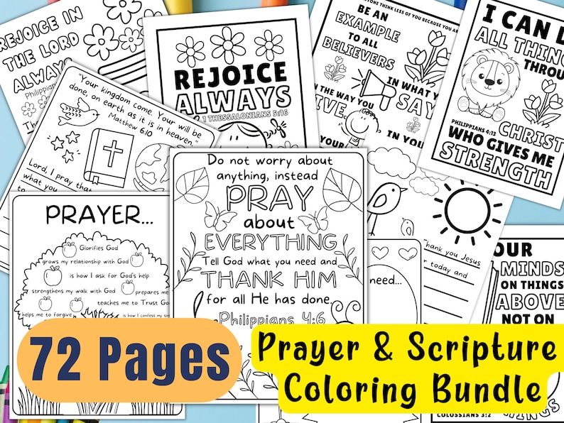 Prayer and Scripture Coloring Pages Bundle, Printable Bible Coloring ...