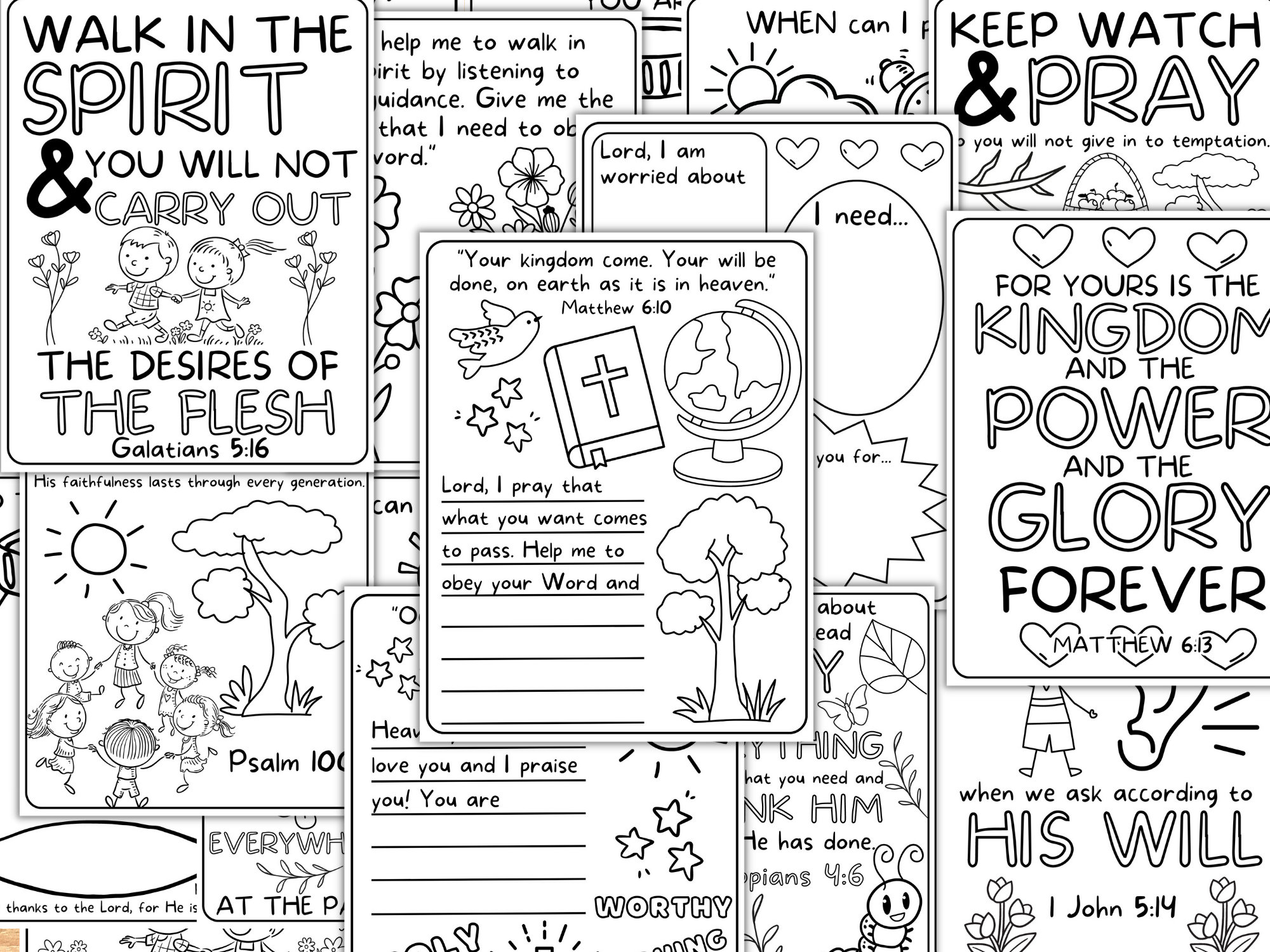 Prayer and Scripture Coloring Pages Bundle, Printable Bible Coloring ...