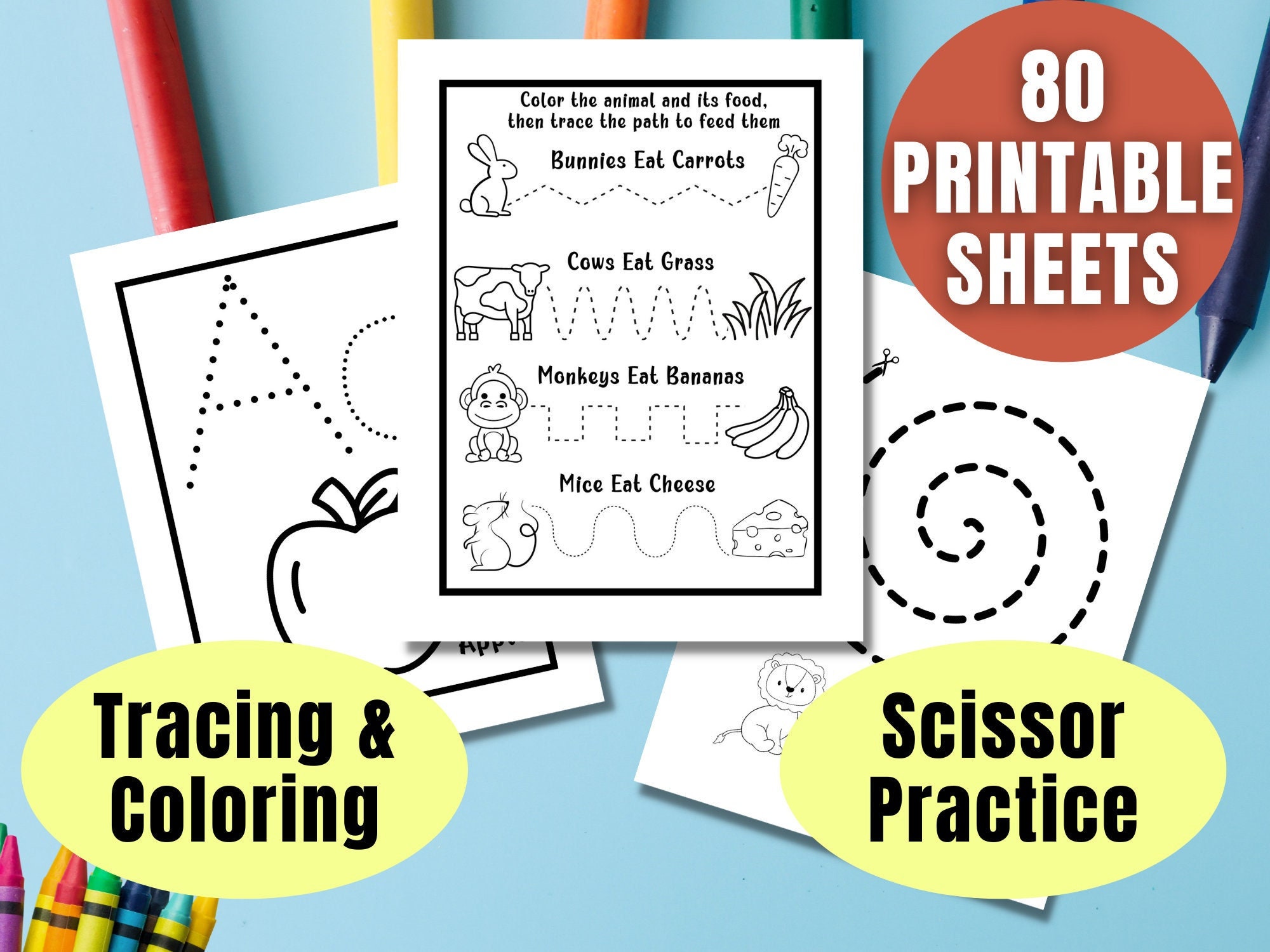 Tracing, Cutting, Coloring Sheets for Kids, Preschool Homeschool ...