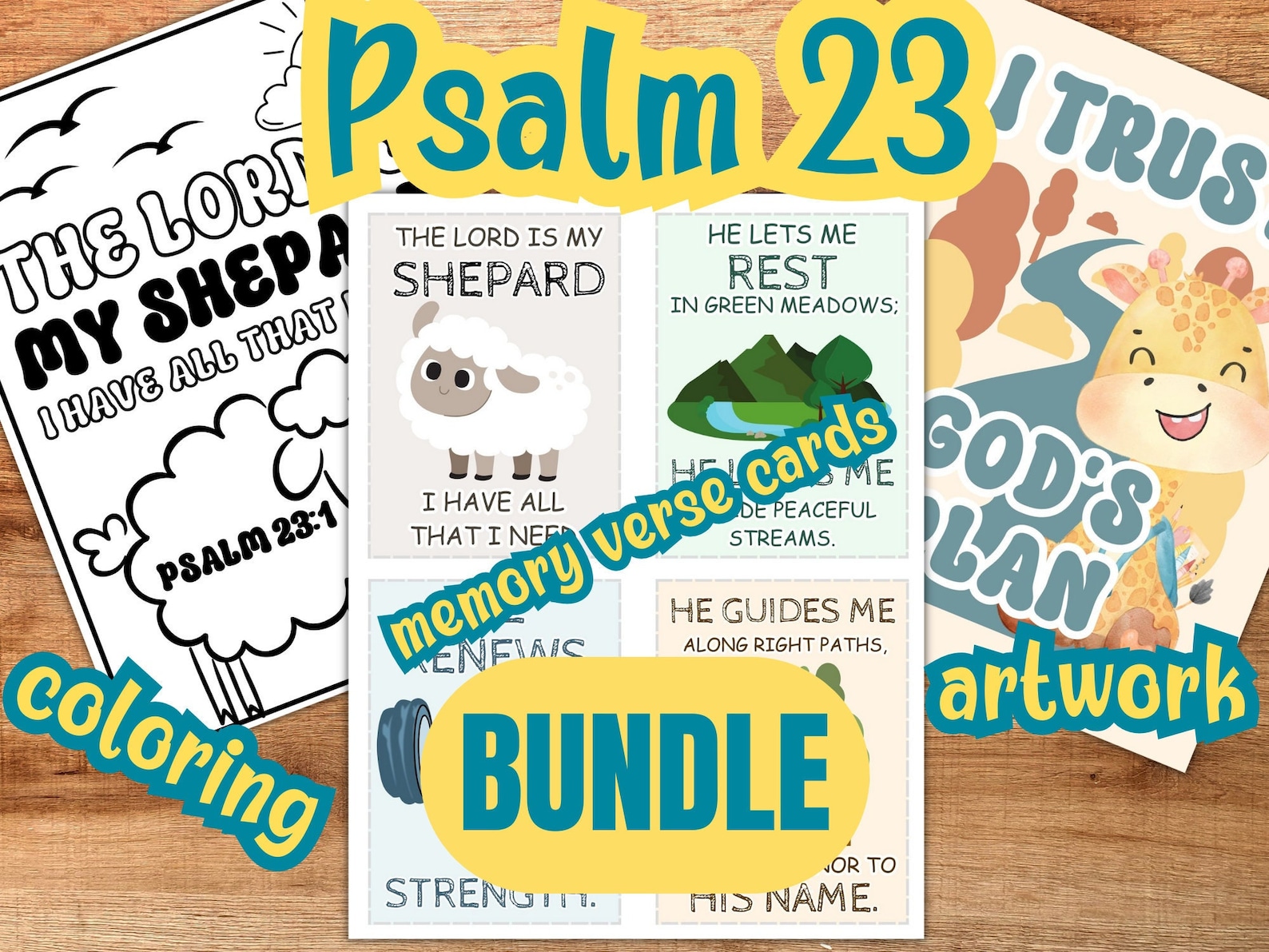 Psalm 23 Kid's Bundle, Psalm 23 Coloring Pages, Memory Verse Cards ...