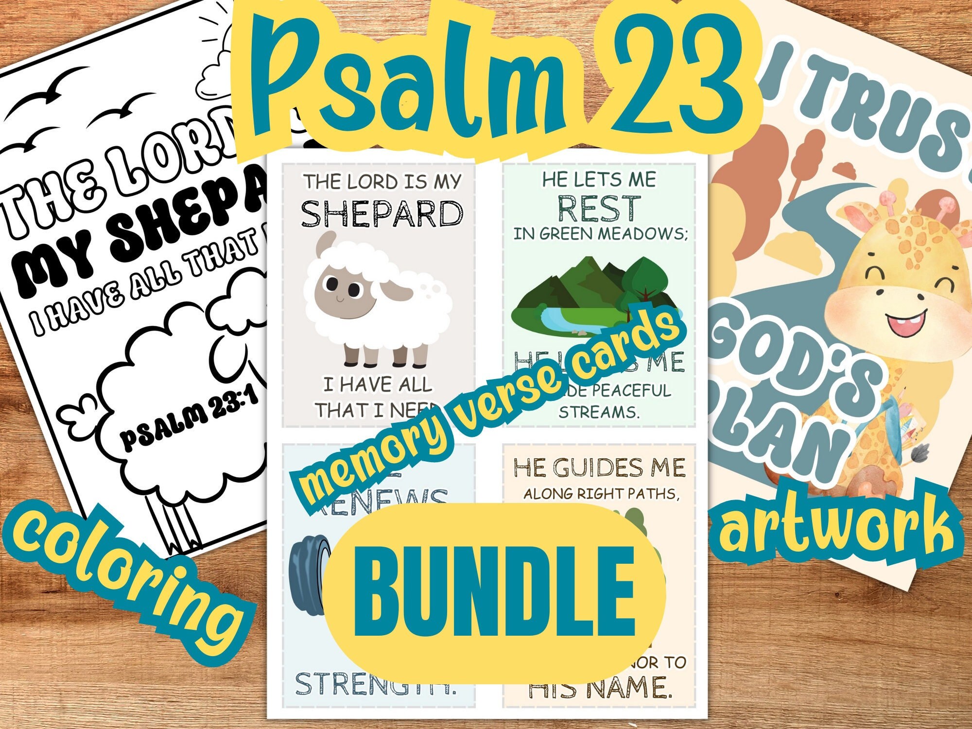 Psalm 23 Kid's Bundle, Psalm 23 Coloring Pages, Memory Verse Cards ...