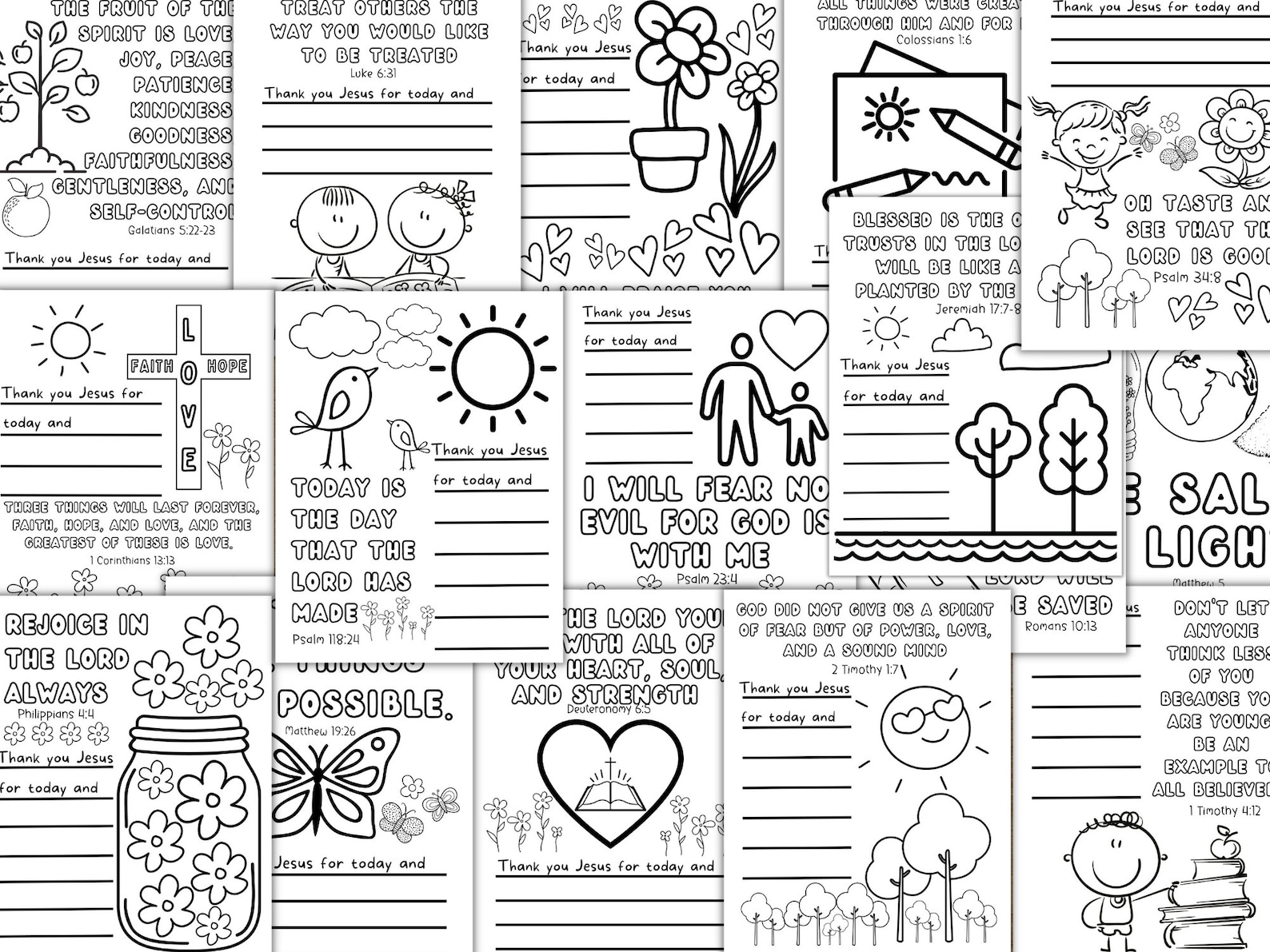 Prayer and Scripture Coloring Pages Bundle, Printable Bible Coloring ...