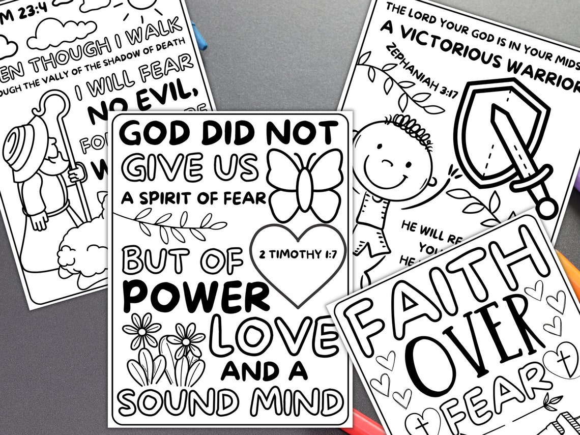 Faith Over Fear Bible Coloring Pages for Children, Coloring Scripture ...