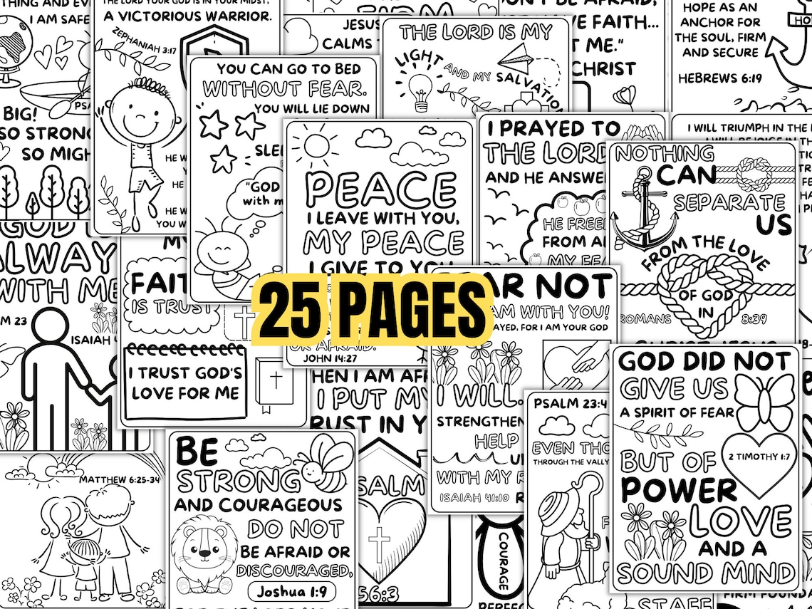 Faith Over Fear Bible Coloring Pages for Children, Coloring Scripture ...