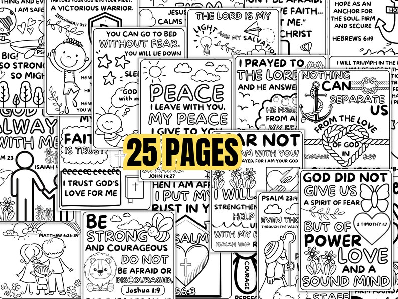 Faith Over Fear Bible Coloring Pages for Children, Coloring Scripture ...