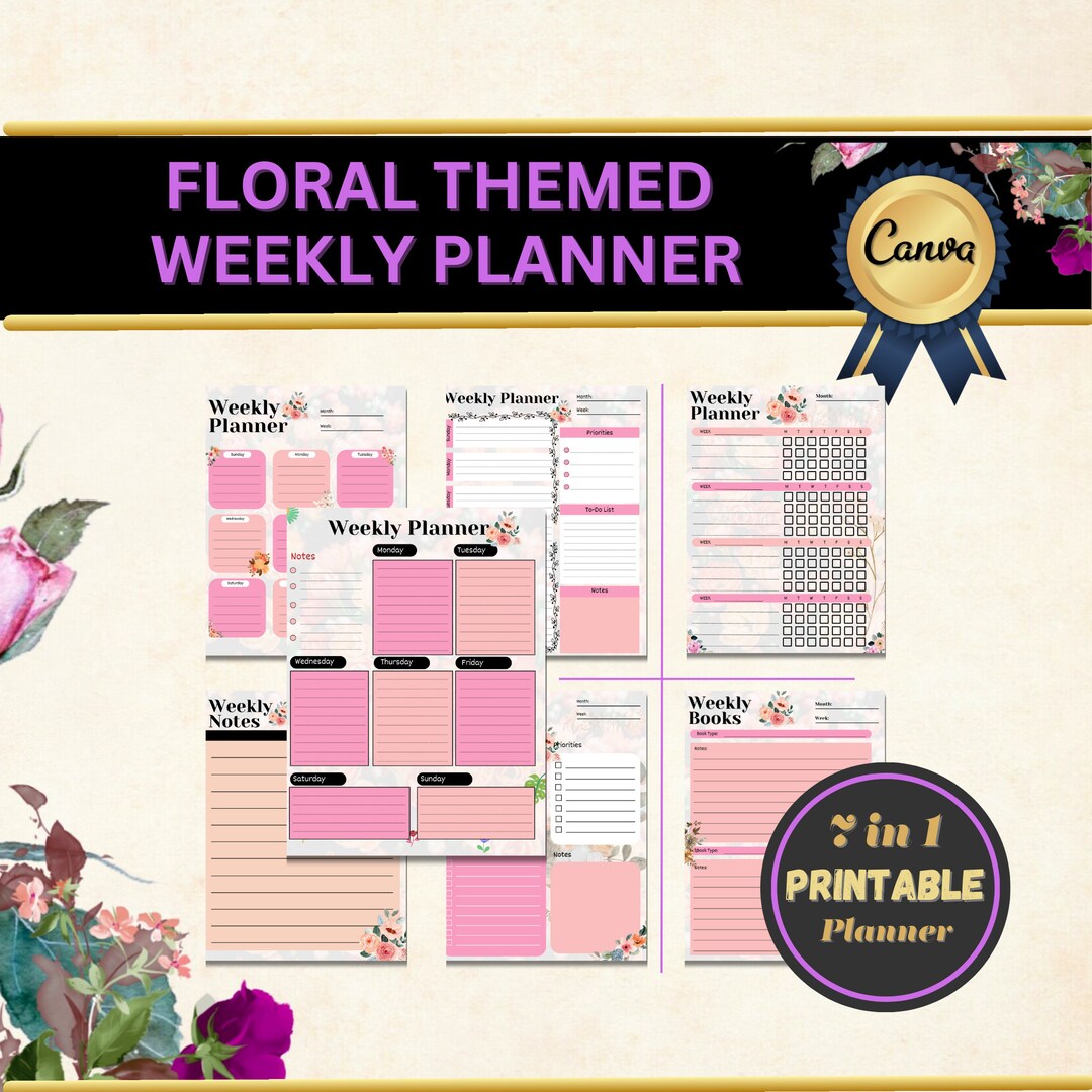 Floral Themed Weekly Planner, Printable Weekly Planner, Planner ...