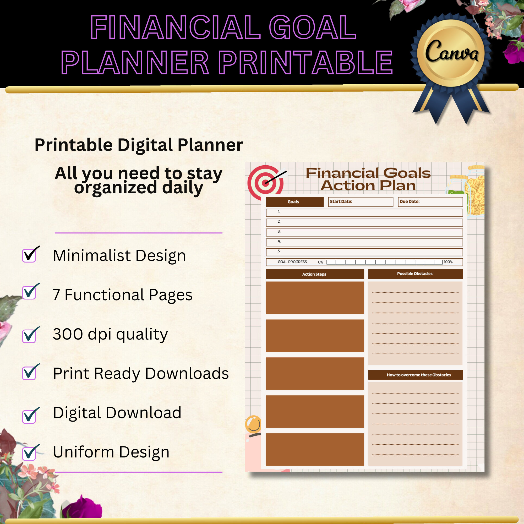 Financial Goal Planner Printable Savings Goals Tracker Daily - Etsy
