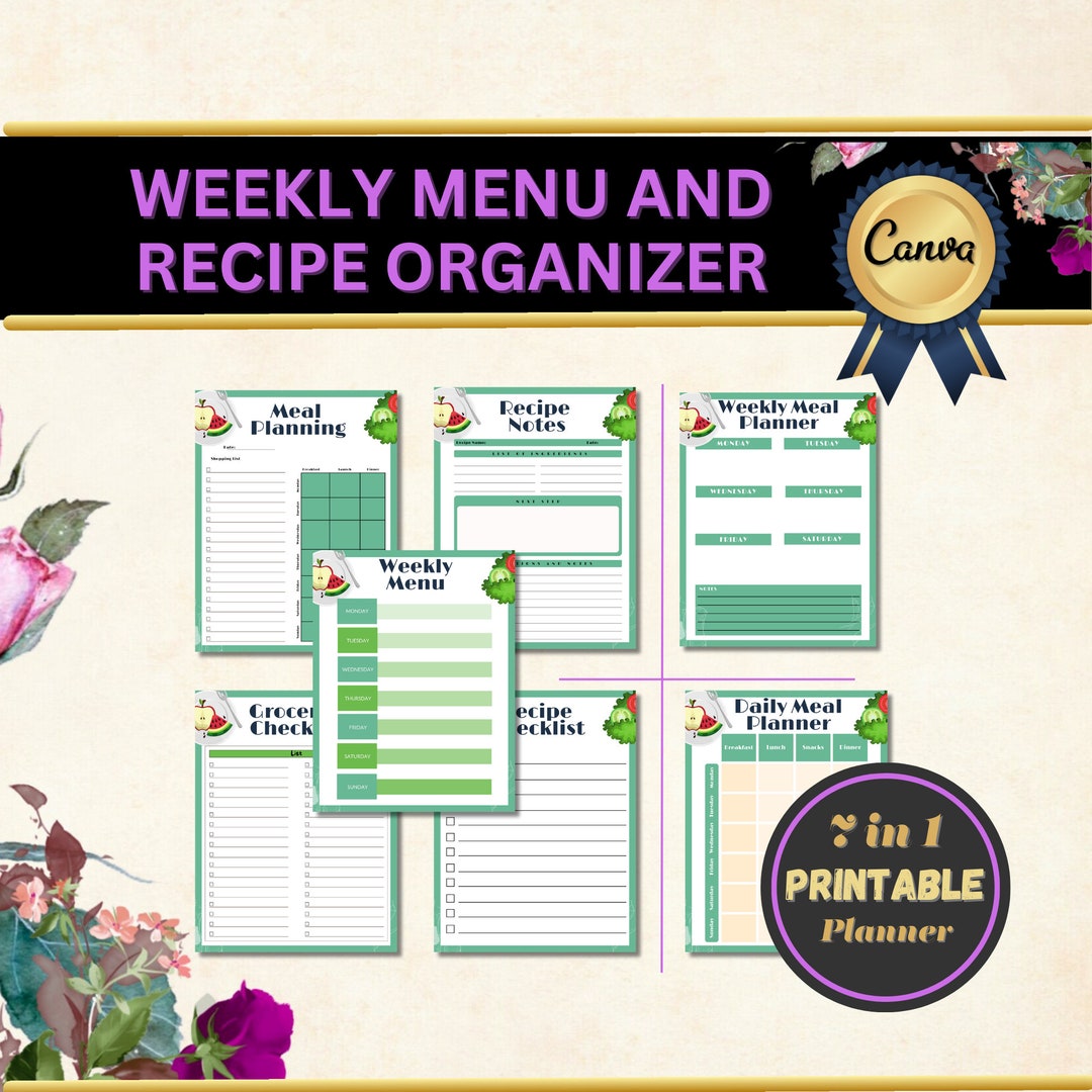 Weekly Menu and Recipe Organizer, Weekly Meal Planner, Daily Meal ...