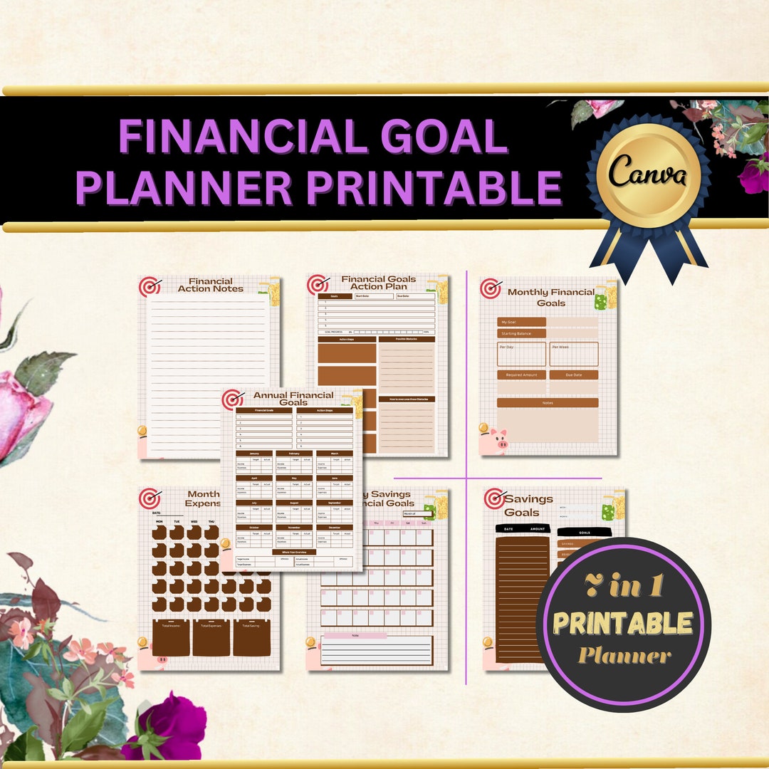 Financial Goal Planner Printable, Savings Goals Tracker, Daily Savings ...