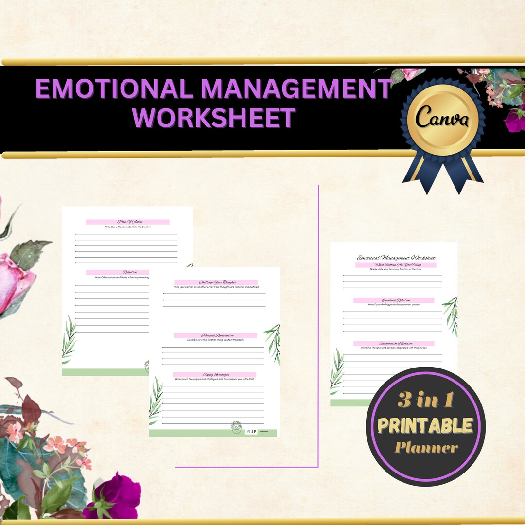 Emotional Management Worksheet, Emotional Processing Planner, Emotional ...