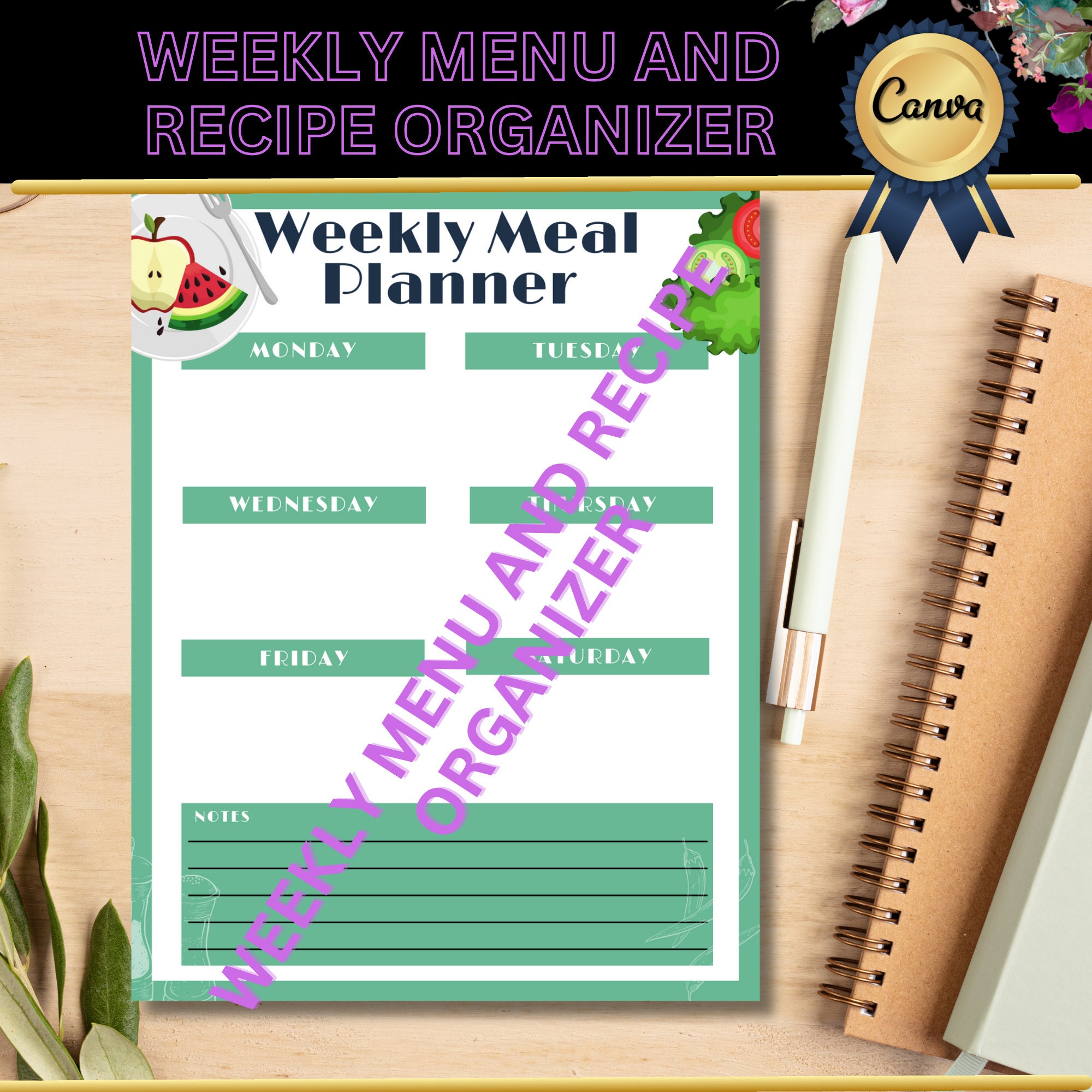 Weekly Menu and Recipe Organizer, Weekly Meal Planner, Daily Meal ...