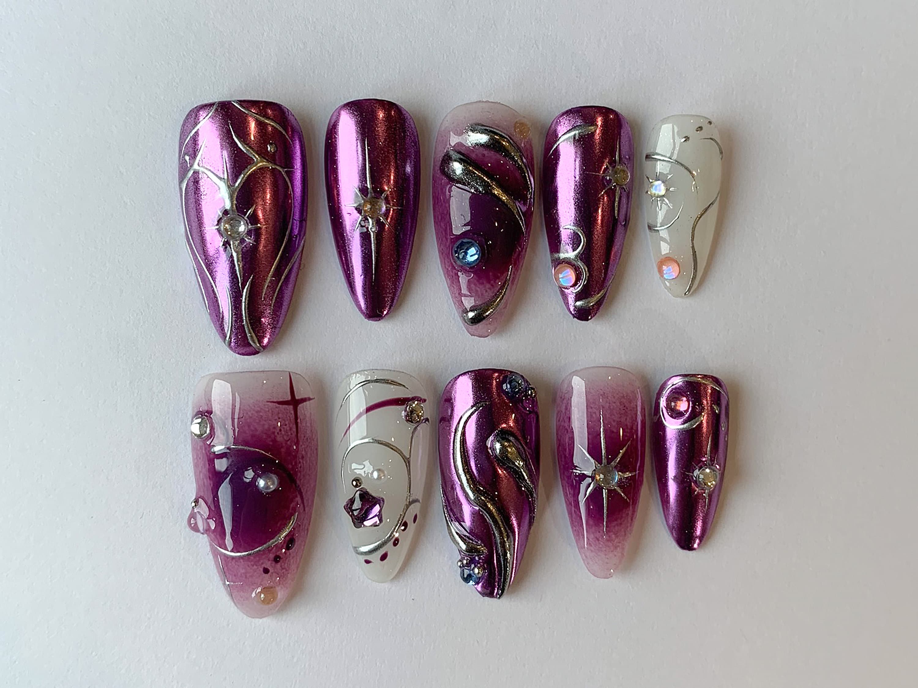 Acubi-style Press on Nails | Jelly Purple Nail | 3D Freestyle ...