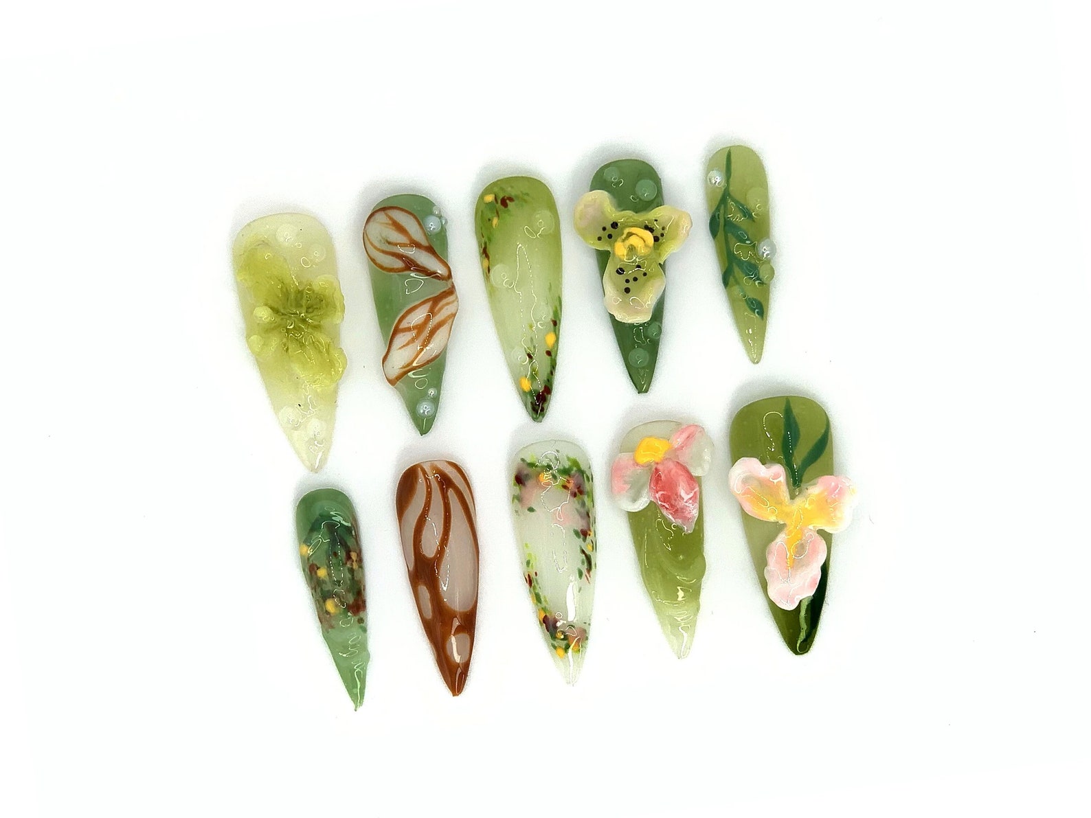 Luxury Botanical Press on Nails | Realistic 3D Floral Embellishments ...