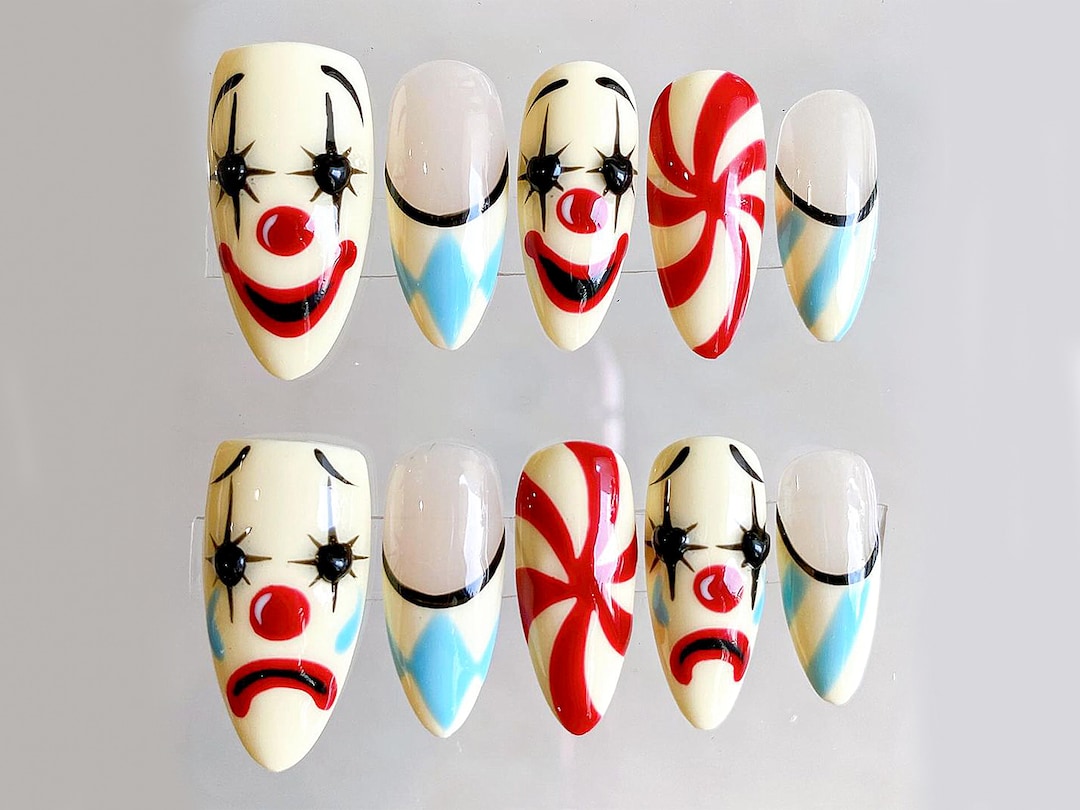 Moody Clown Press on Nails Almond | Unique Impress Nail Style | Fun ...