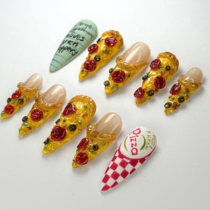 Cute Pizza-themed Press-on Nails | Handmade Pizza Slice Press-on Nail ...