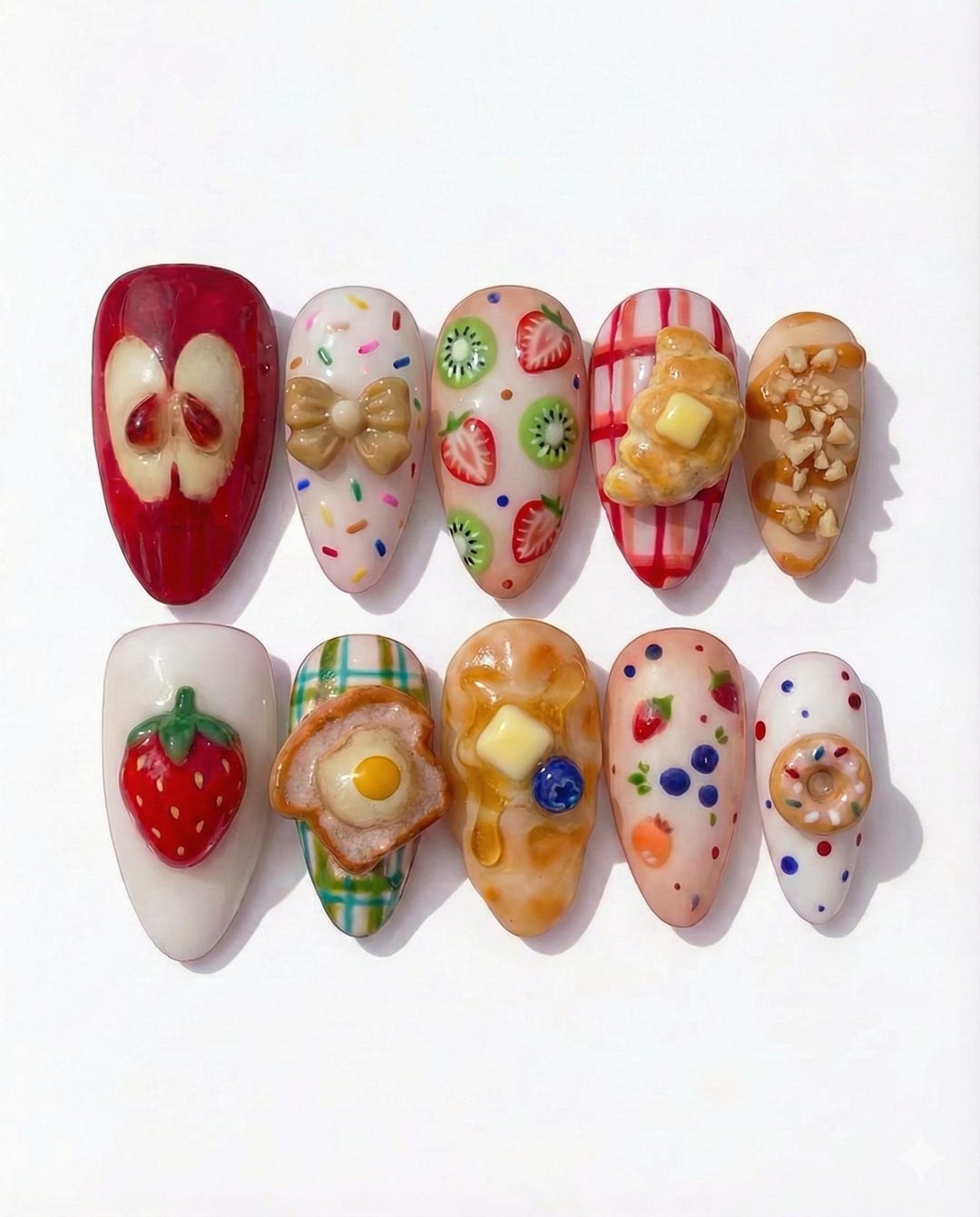 Cute Dessert Food Press on Nails for Teen Girls | Strawberry Pancake 3D ...