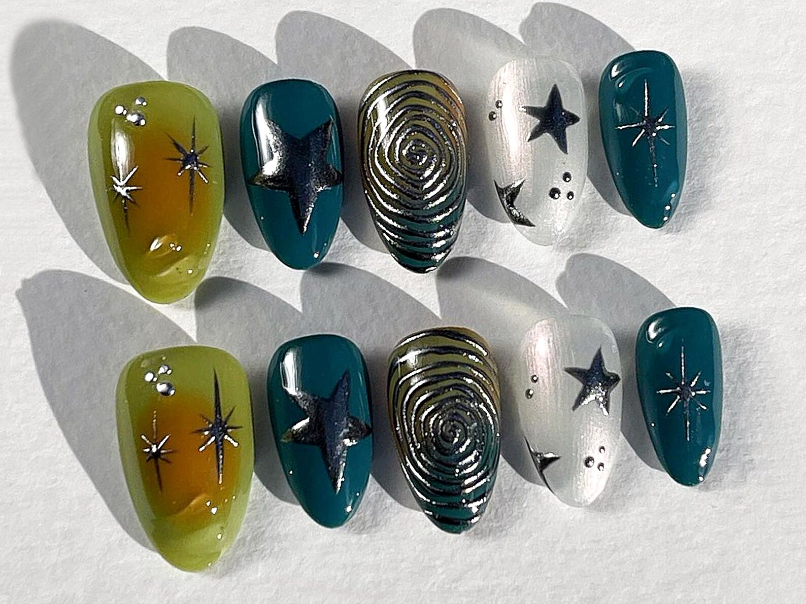 Custom Freestyle Press on Nails | Acubi-style Nails | Dark Blue and ...