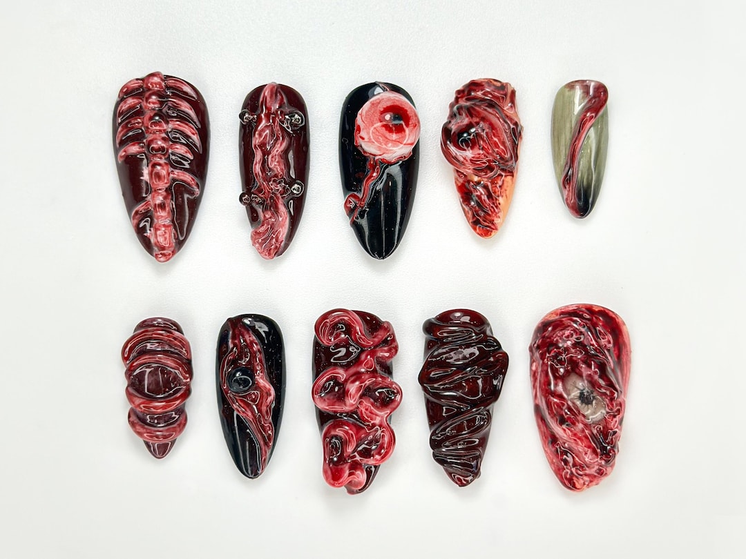 Horror Halloween Press on Nails | 3D Bloody Body Art Nails | Halloween ...