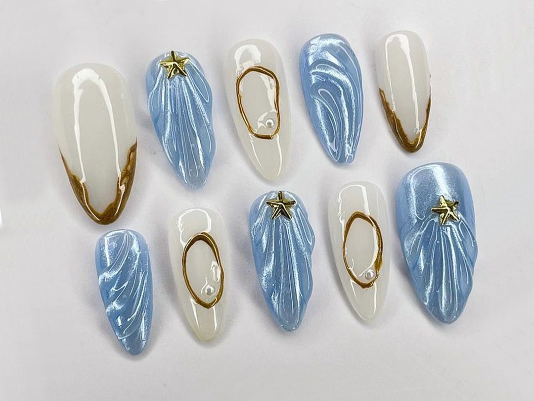 3D Mermaid Press on Nails Siren Designs Custom Handpainted in Fake ...