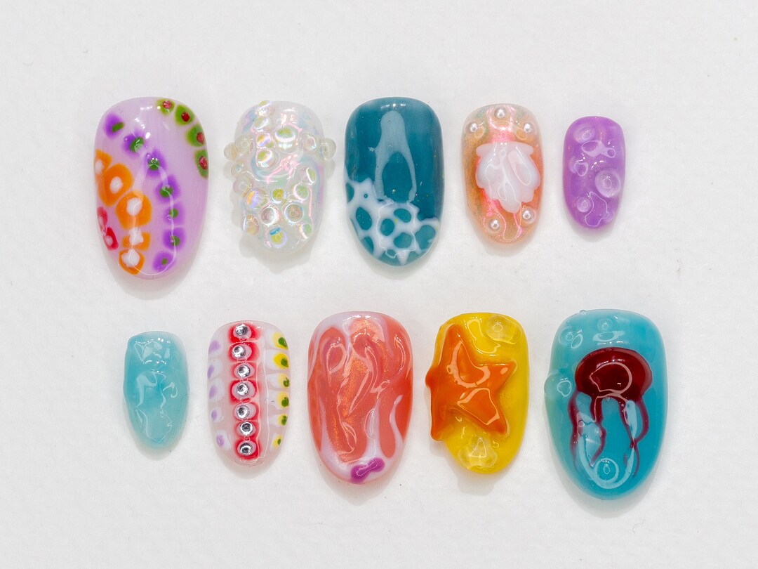 Unique Starfish and Coral Press on Nails | Mermaid and Ocean Elements ...