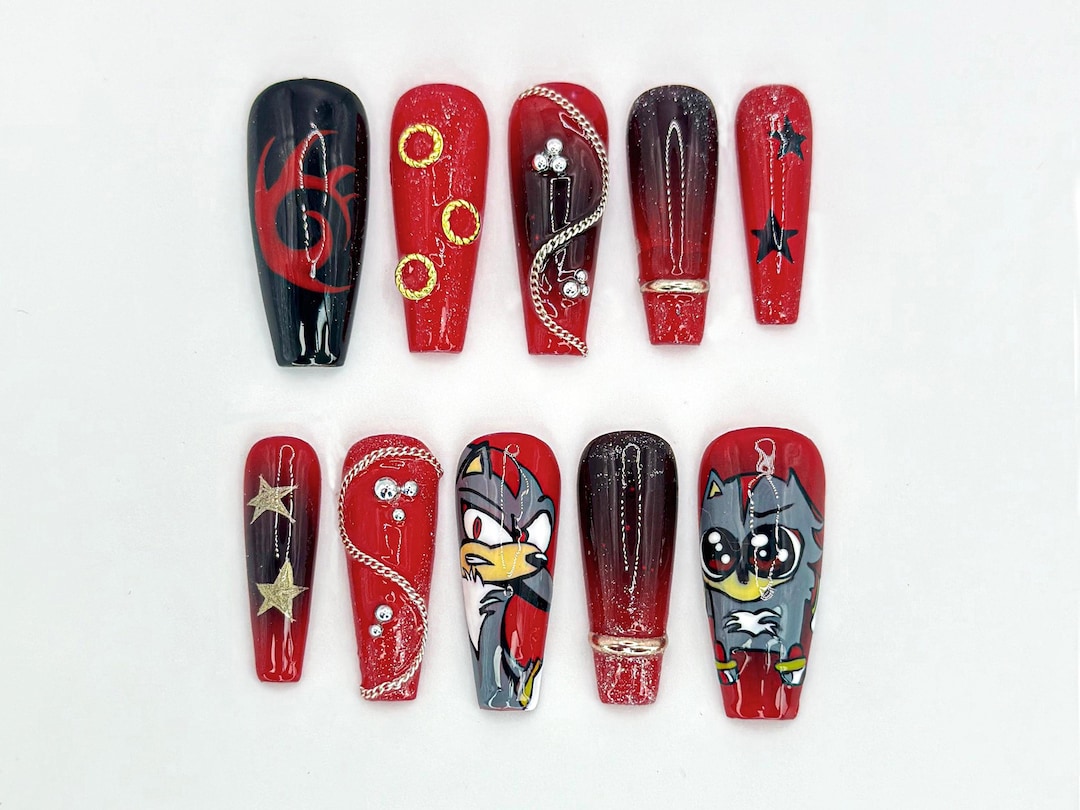 Custom Sonic Shadow Press-on Nails | Customizable Cartoon-inspired ...
