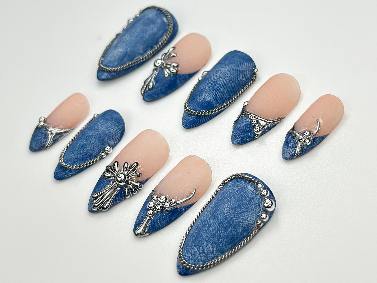 Western Denim Press on Nails | Blue Jean Texture Nail Art | Vintage ...