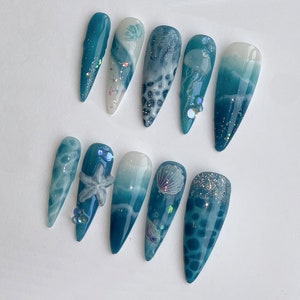 Ocean-inspired Press on Nails | Stunning Shell and Starfish Design on ...
