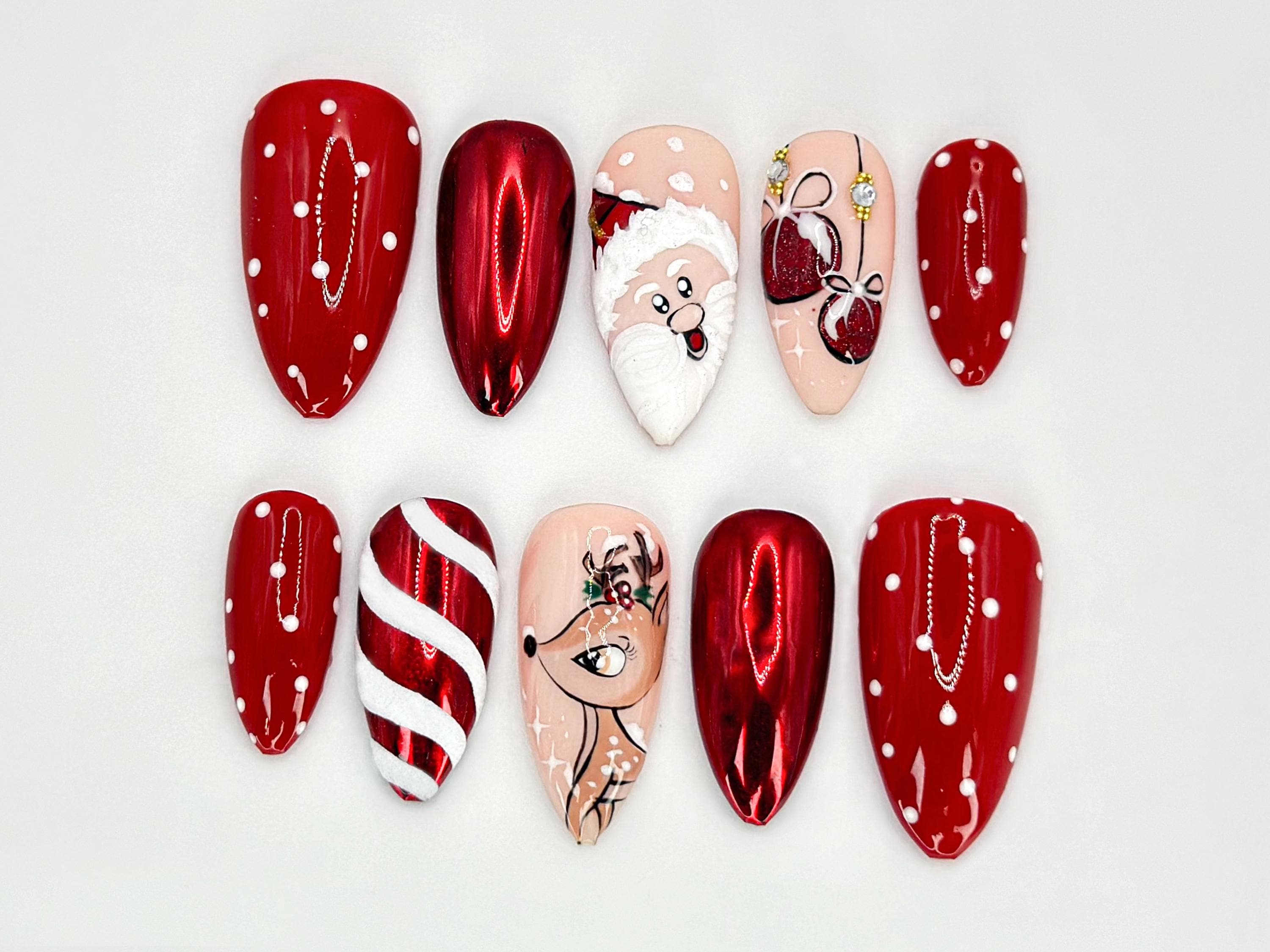 Christmas Santa Press on Nails | Santa, Reindeer and Holiday Ornaments ...