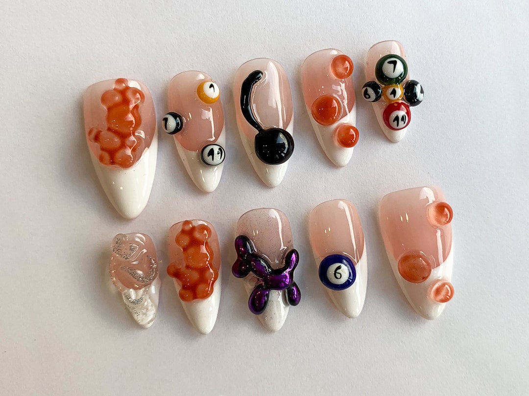 Trendy Billiards Press on Nails Custom 3D Gel Cue Ball Nail Set Perfect ...