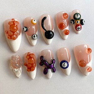 Trendy Billiards Press on Nails| Custom 3D Gel Cue Ball Nail Set ...