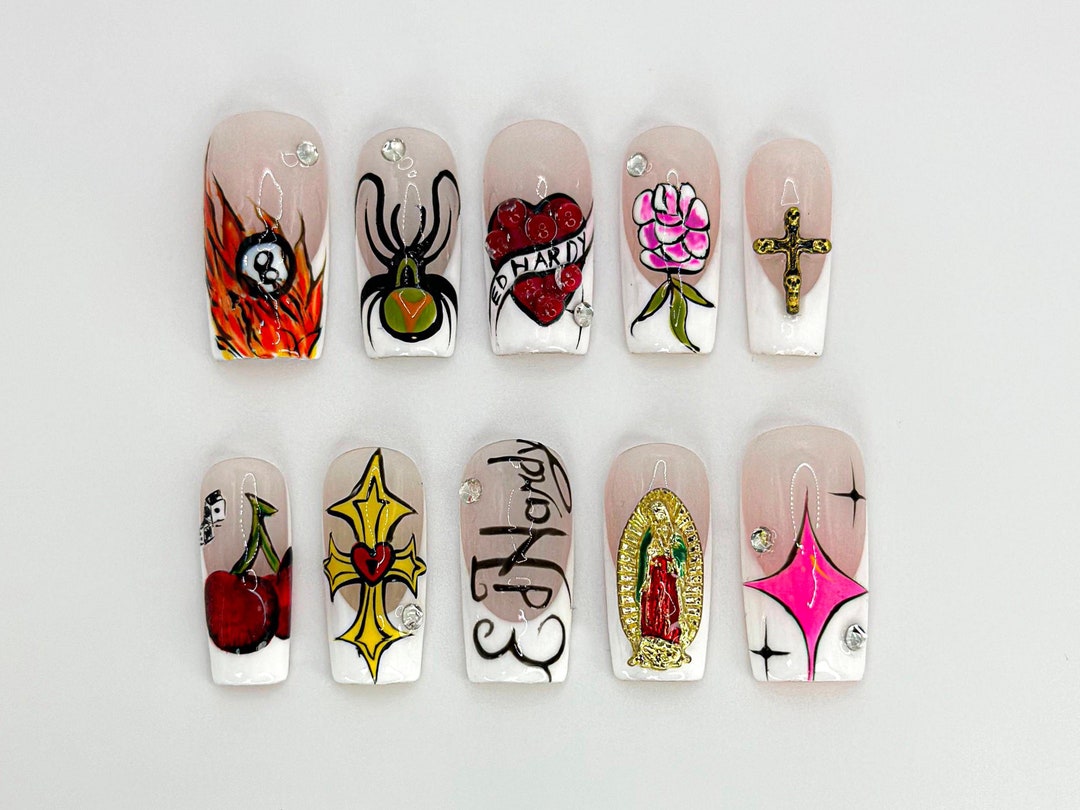 Old School Tattoo Press on Nails | Traditional Tattoo Nail Art | Rock ...