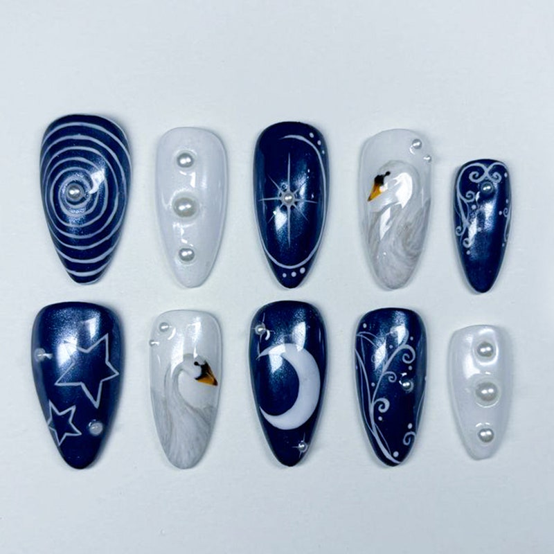 Star Navy Blue Nails - Etsy