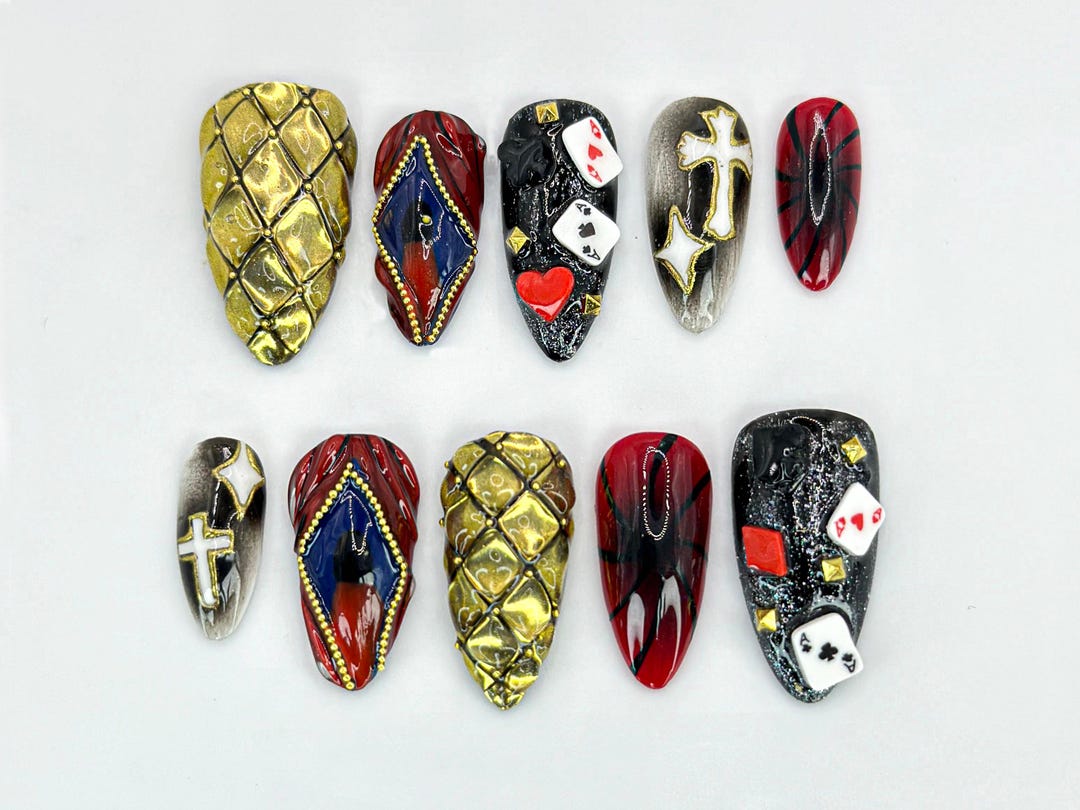 Casino Royale Inspired Press-on Nails | Luxury Gothic Playing Card Nail ...