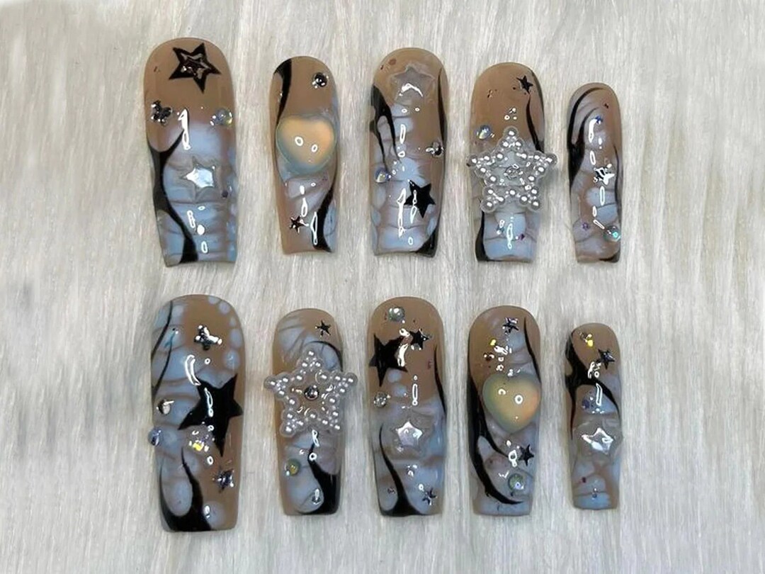 Sparkling Star Press on Nails | Unique Colorful Freestyle Handpainted ...