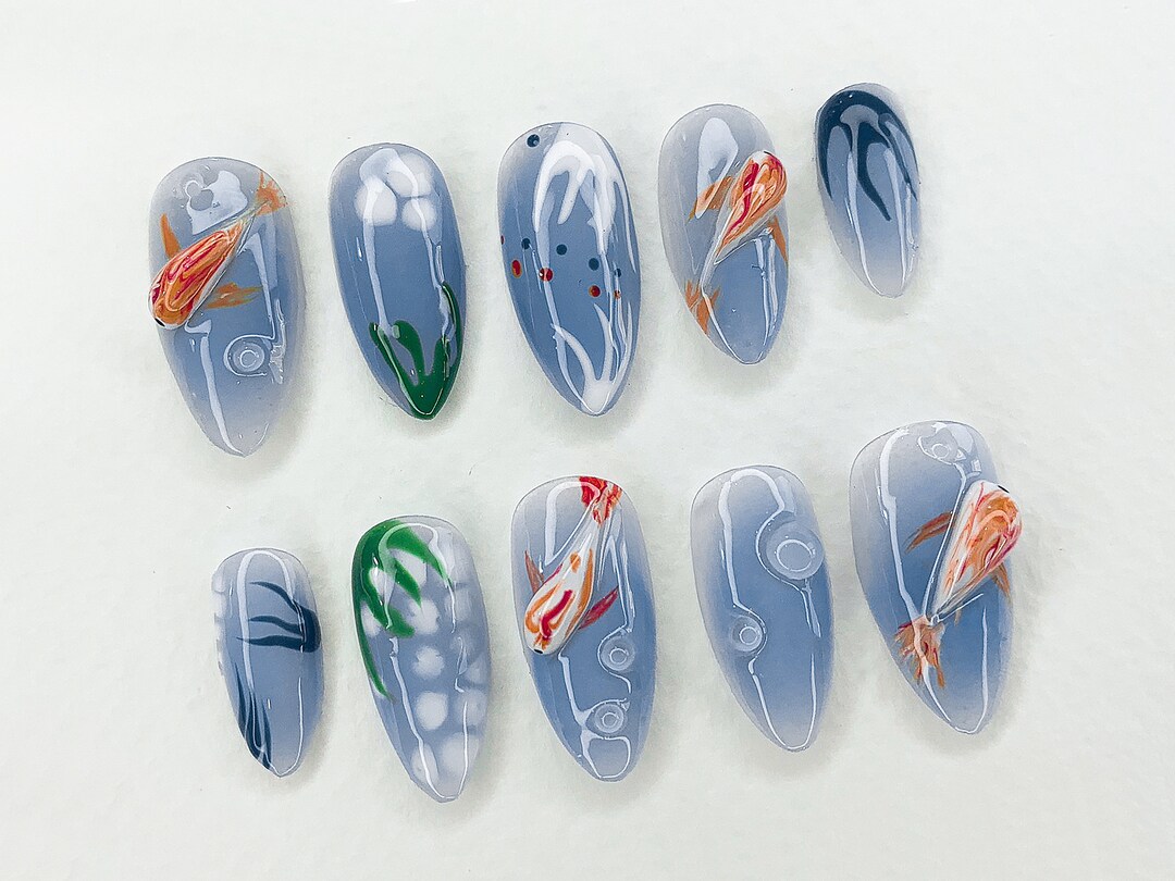 Jelly Koi Fish Press on Nails Dreamy Ocean-inspired Nail Art Marine 3D ...