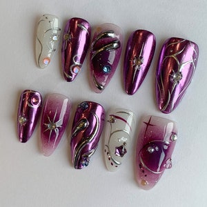 Acubi-style Press on Nails | Jelly Purple Nail | 3D Freestyle ...