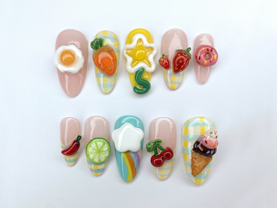 Fun and Whimsical 3D Nail Art Set | Food and Fruit Designs With Eggs ...