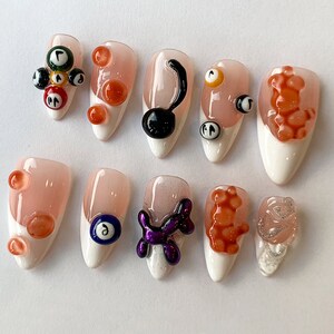 Trendy Billiards Press on Nails| Custom 3D Gel Cue Ball Nail Set ...