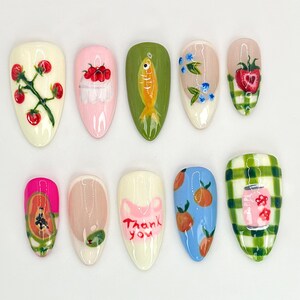 Fruit Garden Custom Nail Art | Hand-painted Watermelon, Strawberry ...