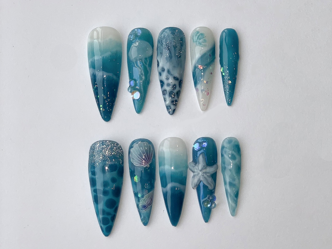 Ocean-inspired Press on Nails | Stunning Shell and Starfish Design on ...