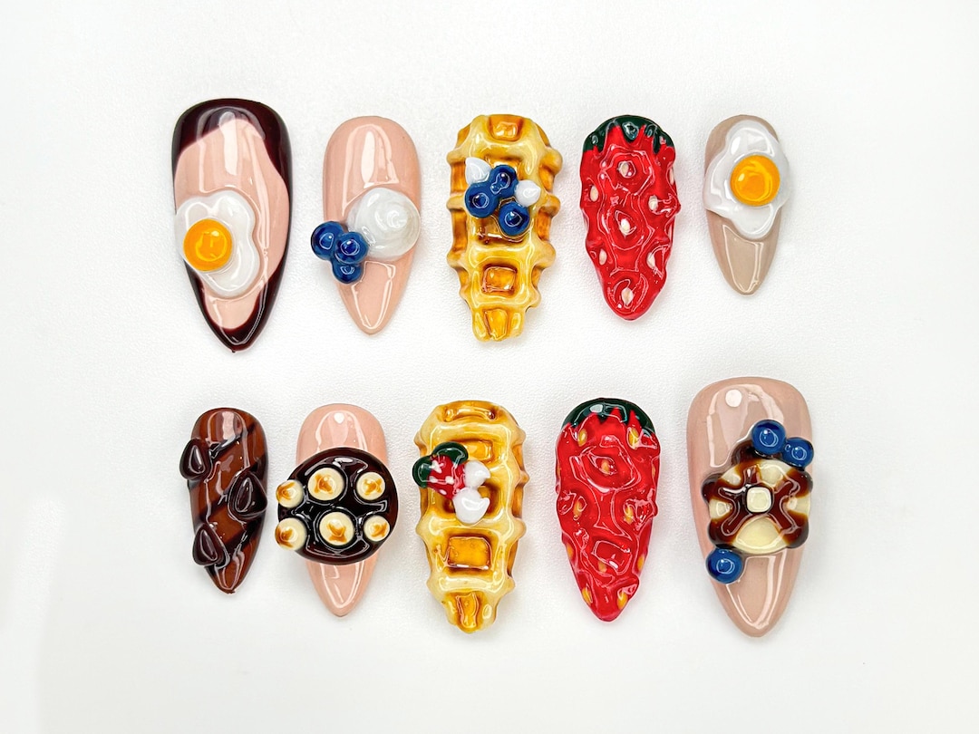 3D Kawaii Breakfast Press on Nails | 3D Foodie Nail Art | Waffle ...