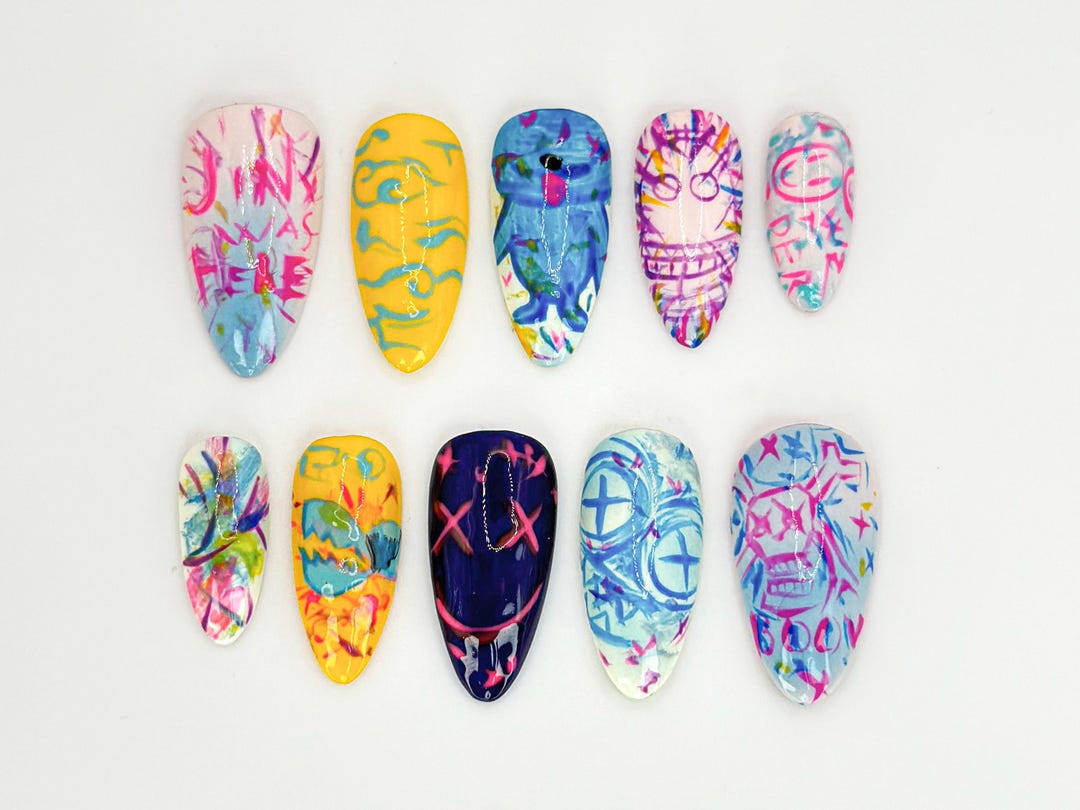 Jinx-inspired Press on Nails | League of Legends Jinx Nail Art | Colorful Jinx Theme Nail Design ...