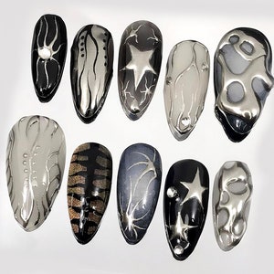 Custom Acubi-style Nail Set | Black White Ombre Press on Nails | Almond ...