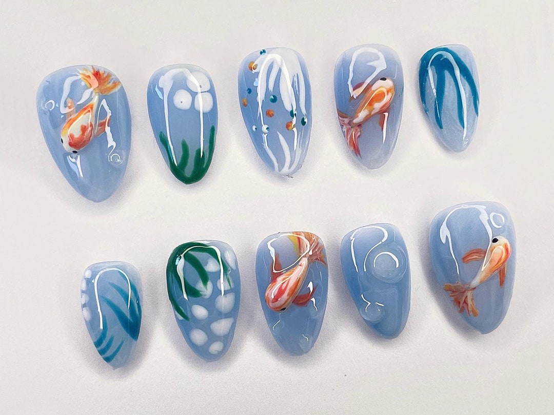 Jelly Koi Fish Press on Nails Dreamy Ocean-inspired Nail Art Marine 3D ...