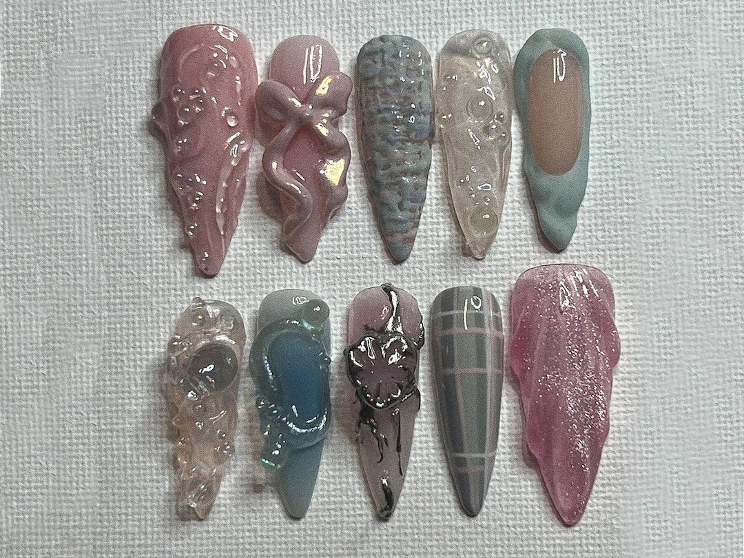 3D Freestyle Short Long Press on Nails | 3D Gel Nail Art | Trendy Nails ...