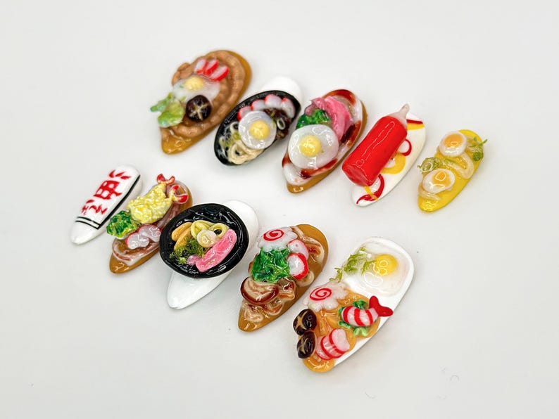 3D Ramen Noodle Press-on Nails | Food-themed Press-on Nails | Japanese ...